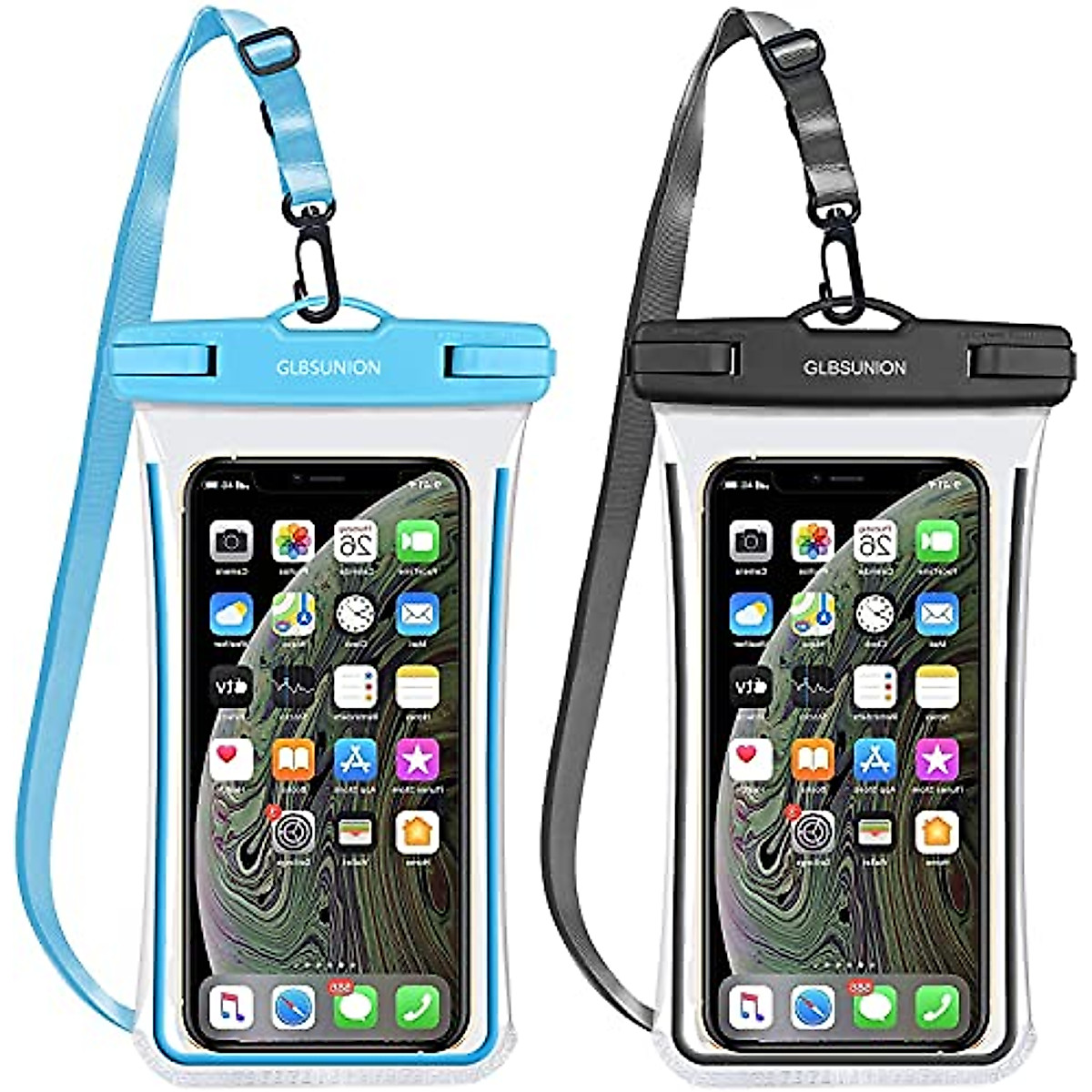 GLBSUNION Universal Waterproof Phone Case,2-Pack Waterproof Phone Lanyard Dry Bag Pouch for iPhone 14 13 12 11 Pro Xs Max Plus Galaxy S22 LG up to 8",Protective Pouch for Pool Beach Kayaking Travel