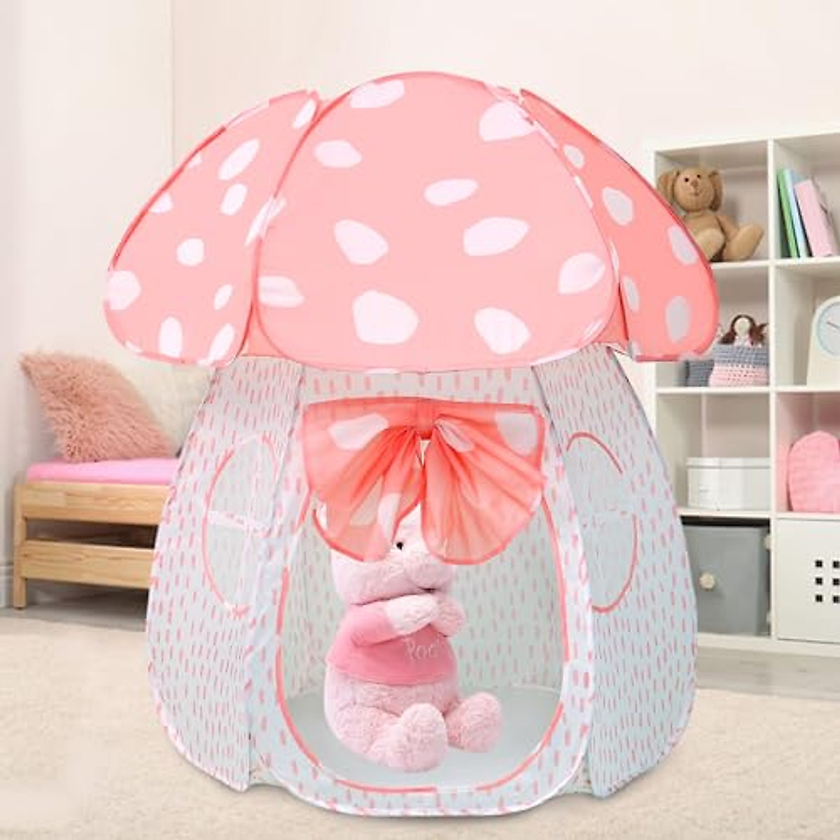 ENCHEAR Kid Play Tent Pop Up Tent Indoor Outdoor Large Space Playhouse for Boys and Girls Foldable Unique Mushroom Tent Patented (43in*57in, Pink Mushroom)