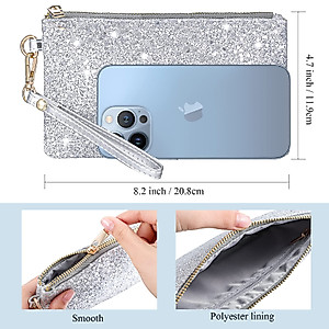 Sanwuta 4 Pcs Silver Clutch Purses for Women Evening Rhinestone Jewelry Set Necklace Earrings Bracelet Prom Wedding Accessories(Elegant Style)