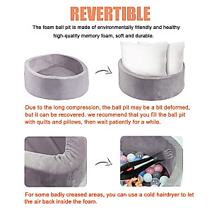 LEKILV Foam Ball Pit for Toddlers, 1-3 Year Old Kids Baby Gift Indoor, Soft Velvet Fabric, Balls or Toys Storage Organizer (Note: no Ball)