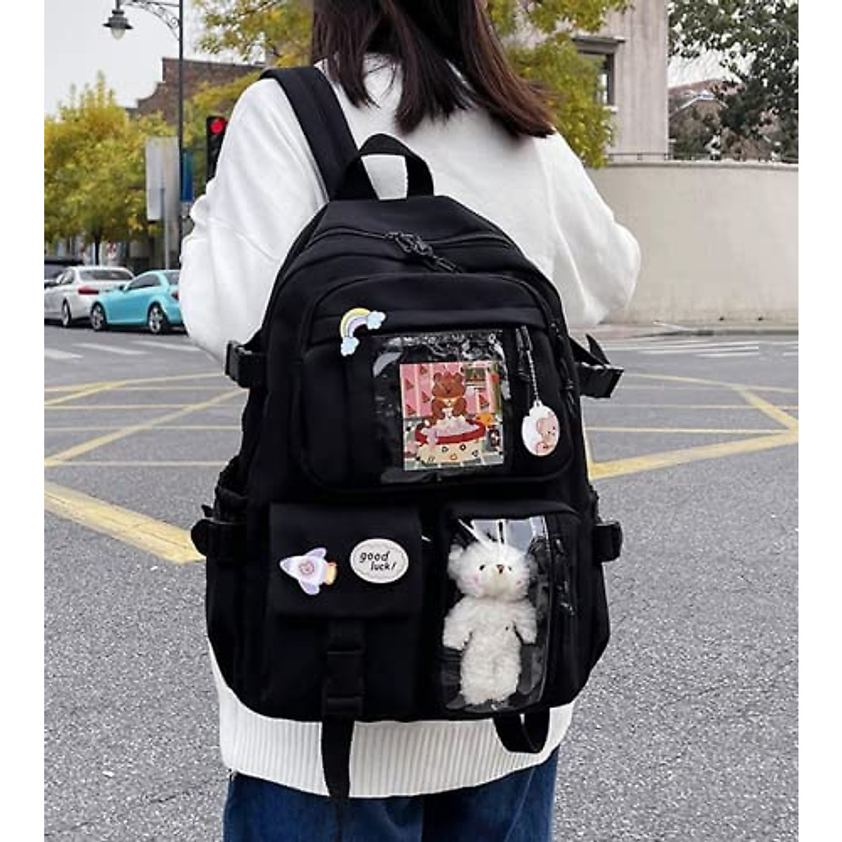 HUIHSVHA Kawaii Backpack, Aesthetic School Laptop Bag With Pin Accessories, Travel Daypack Bookbag for Teens Girls Students