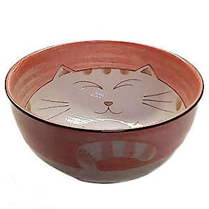 JapanBargain 2484, Japanese Porcelain Soup Bowl for Dinner Lunch Rice Poke Donburi Udon Ramen Noodle Pasta Cereal Maneki Neko Smiling Lucky Cat Pattern for Cat Lovers Made in Japan, 6.25-inch, Pink