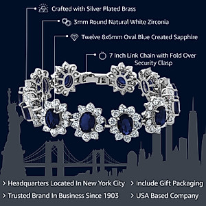Gem Stone King 27.00 Cttw Royal Blue Simulated Sapphire and White CZ Tennis Bracelet For Women | 8X6MM Oval and 3MM Round | 7 Inch with Security Clasp