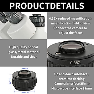 Microscope Adapter 0.35X Camera Eyepiece CTV Microscope Lens C Interface Adapters Microscope Accessory for Trinocular Stereo Microscope