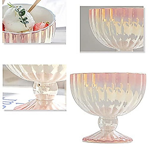 YOKIOU Ceramics Ice Cream Cups with Spoons Reusable Dessert Cups Bowls for Trifle Parfait Sundae and Nuts (Pink)