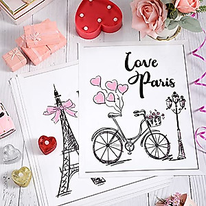 Pajean 9 Pieces Paris Wall Art Prints, Pink Eiffel Tower Bedroom Decor Romantic Paris Theme Room Decor Unframed Art Poster Decor for Girls Living Room Bathroom Kitchen Office Decor, 8 x 10 Inch