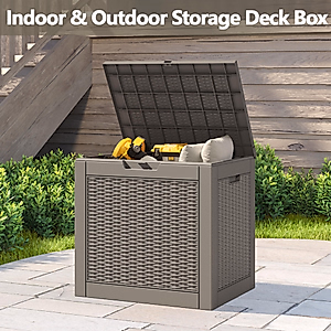 LHBGO 31 Gallon Deck Box, Waterproof Outdoor Storage Box Resin Deck Box Lockable, Lightweight Storage Deck Box for Garden Tools, Supplies
