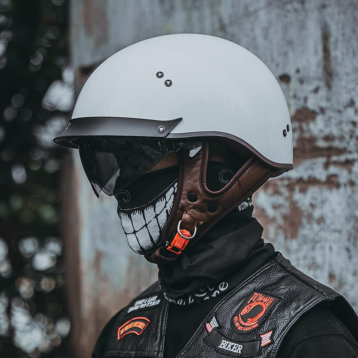 Motorcycle Half Face Helmet F-07 with Sun Visor Quick Release Buckle DOT Approved Adult Helmets for Cruiser Chopper Moped Scooter ATV (Gloss White,XL