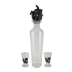 Octopus Spirit Decorative Antique Bronze Finish Statue and Glass Decanter Set