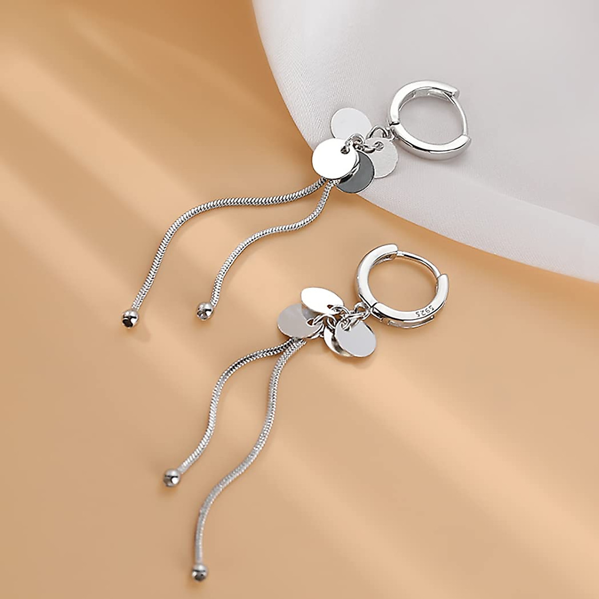 SLUYNZ 925 Sterling Silver Disc Dangle Earrings Hoop for Women Coin Hoop Earrings Tassel (A-Silver)