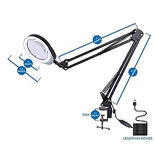 YOCTOSUN Magnifying Glass with Light and Stand, 5 Inch K9 Optical Glass Lens,3 Color Modes Stepless Dimmable, Adjustable Swivel Arm Lighted Magnifier Lamp for Reading, Painting,Crafts,Close Work