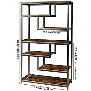 Becko US Bookshelf Bookcase Industrial 7 Tier Bookshelf Vintage Etagere Bookcase with Rustic Finish Rustic Vintage Display Shelf Storage Open Rack for Home Office (Rustic Brown)