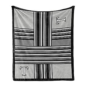 Ambesonne Letter T Throw Blanket, Monochrome Style Lines and Stripes with Old Vintage Look Classic Geometry, Flannel Fleece Accent Piece Soft Couch Cover for Adults, 50" x 60", Charcoal Grey White
