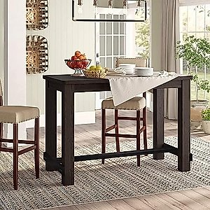 Nathaniel Home Counter Height Bar Dining Room Wooden Frame Table Desk with Iron Footrest, 53“W27 D36 H, Black