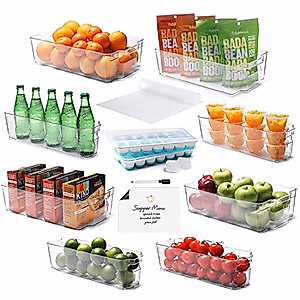 OrganizedOne Fridge Organizer - 16 PC Refrigerator Organizer Bins - Clear Pantry Bins and Refrigerator Organizer Fridge Bins - Stackable Clear Storage Bins For Pantry or Freezer Bins