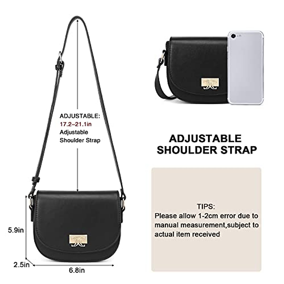 CLUCI Small Crossbody Bags for Women Vegan Leather Shoulder Saddle Purses Ladies Lightweight Travel Handbags Mother's Day Gift Black