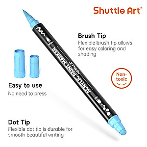 28 Metallic Colors Dual Tip Acrylic Paint Markers, Brush Tip and Dot Tip Acrylic Paint Pens for Rock Painting, Ceramic, Wood, Canvas, Plastic, Glass, Stone, Calligraphy, Card Making, DIY Crafts