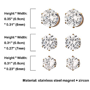 Rofusn Men's Women 6PCS CZ Inlay Round Non-Pierced Magnetic Clip On Earrings 6-8mm Fake Gauges Ear Studs Earrings Jewelry