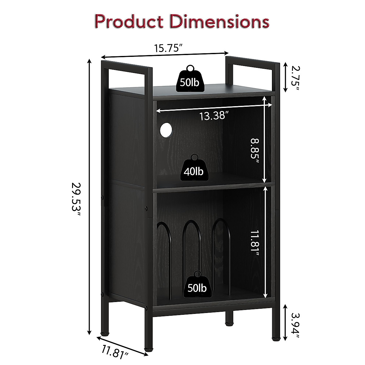 Yusong Bookshelf 5-Tier, Geometric Bookcase S Shaped Book Shelves and 3 Tier End Table, Tall Side Table with Storage Cabinets,Black