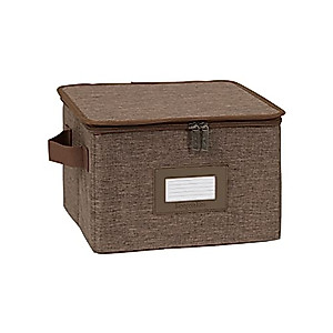 Covermates Keepsakes Dish Storage Box – Stackable, Reinforced Handles, China Storage-Brown Heather