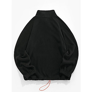 ZAFUL Men's Letters Embroidered Raglan Sleeve Quarter Zip Fleece Vintage Pullover Sweatshirt (CALIFORNIA-Black, S)