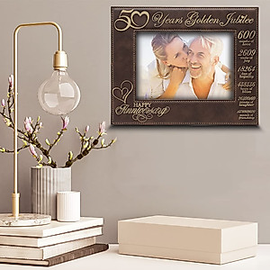 BELLA BUSTA-50 Years Golden Jubilee-50th Anniversary Couple, Husband, Wife - Engraved Leather Picture Frame (5x7 Horizontal)
