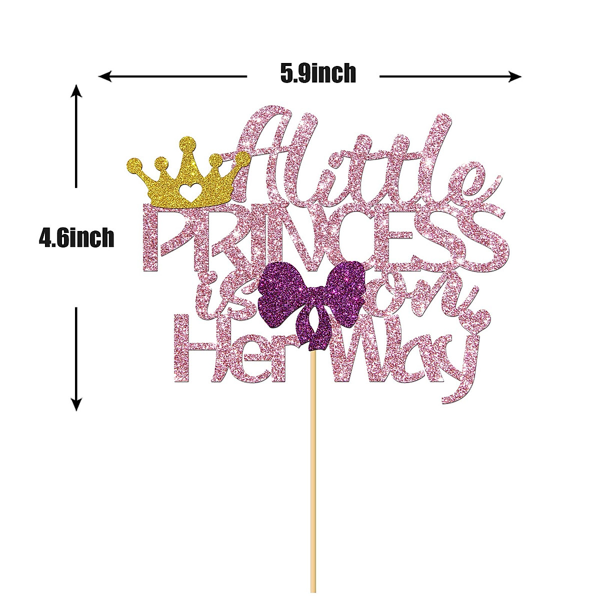 Maicaiffe A Little Princess is on Her Way Cake Topper, Gender Reveal Party - It's a Girl - Girl First Birthday Party Cake Decorations Pink Glitter