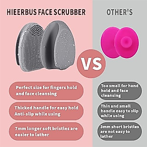 HieerBus Silicone Face Scrubber,Manual Exfoliating Brush,Handheld Facial Cleansing Brush for Women Men-Blackhead Removing Pore Cleansing Massaging for Sensitive, Delicate, Dry Skin (3rd-Grey+White)