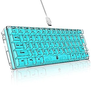 Snpurdiri 60% Wired Gaming Keyboard, RGB Backlit Ultra-Compact Mini Keyboard, Waterproof Small Compact Transparent Keycaps for PC/Mac Gamer(White Transparent)