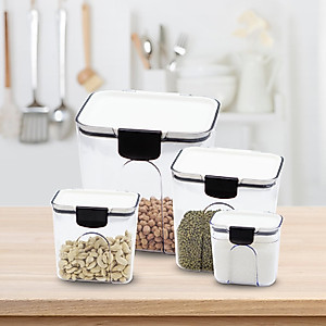 LOVEJO 4-Piece Storage Set: Airtight Food Storage Containers for Kitchen - BPA-Free Clear Plastic Canisters for Flour, Sugar, Rice & Baking Supplies - Includes Airtight Lids & Scoops