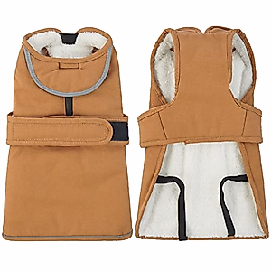 Kuoser Canvas Dog Winter Coat, Warm Dog Jacket Reflective Fleece Dog Cold Weather Coat Warm Doggie Clothes Waterproof Dog Vest with Zipper Leash Hole for Small Medium Large Dogs