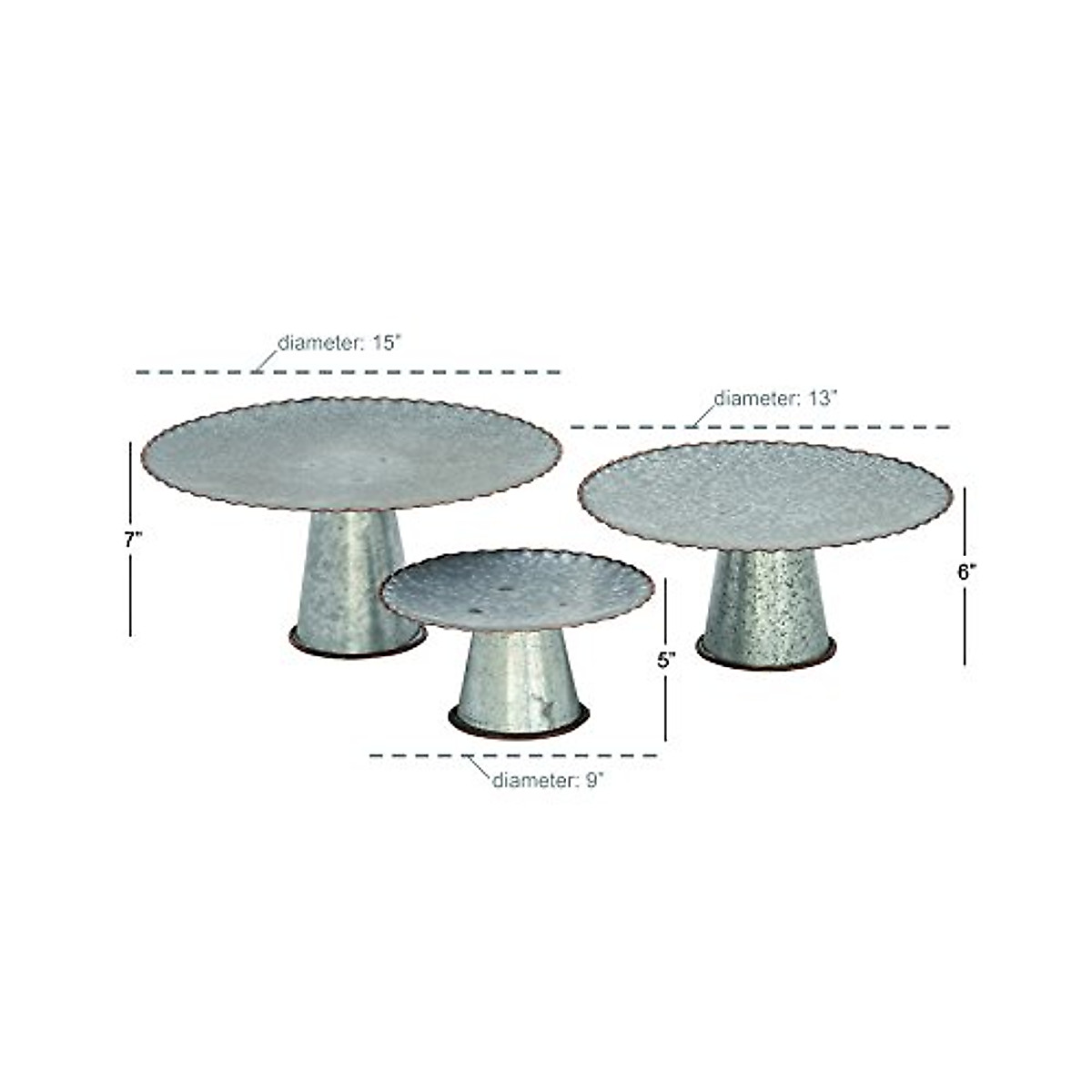 Deco 79 Metal Galvanized Cake Stand, Set of 3 9", 13", 15"W, Gray