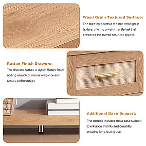 Alaxgumrol Console Table with Rattan 3 Drawers, Boho Entryway Table with Storage Shelf, Narrow Wood Sofa Table, 2 Tier Long Behind Couch Table for Living Room, Hallway, Foyer, Entrance, Bedroom