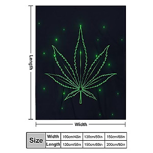 Lightweight Flannel Blanket for Men Boys, Compatible with Green Lined Cannabis Leaf, Small Large Warmer Fall Throw Blanket, Cute Fleece Blanket for Couch Bed Sofa Chair, Queen King Size Blankets