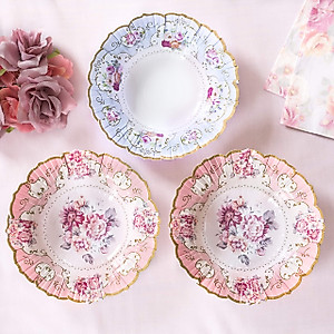 Talking Tables Truly Scrumptious Vintage Floral Paper Bowls in 2 Designs for a Tea Party or Birthday, Blue/Pink (24 Pack)