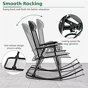 PDGJG 2 Piece Patio Camping Rocking Chair Folding Rocking Chair Footrest