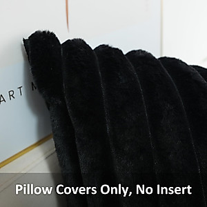 JOJUSIS Pack of 2 Faux Fur Plush Decorative Throw Pillow Covers Couch Cushion Case Soft Pillowcases (Black, 16 x 16-Inch)
