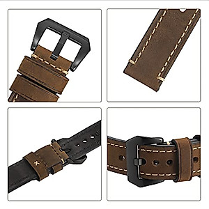 EACHE 22mm Leather Watch Bands for Men, Crazy Horse Genuine Leather Handmade Watchbands,Brown Leather Watch Strap with Black Buckle