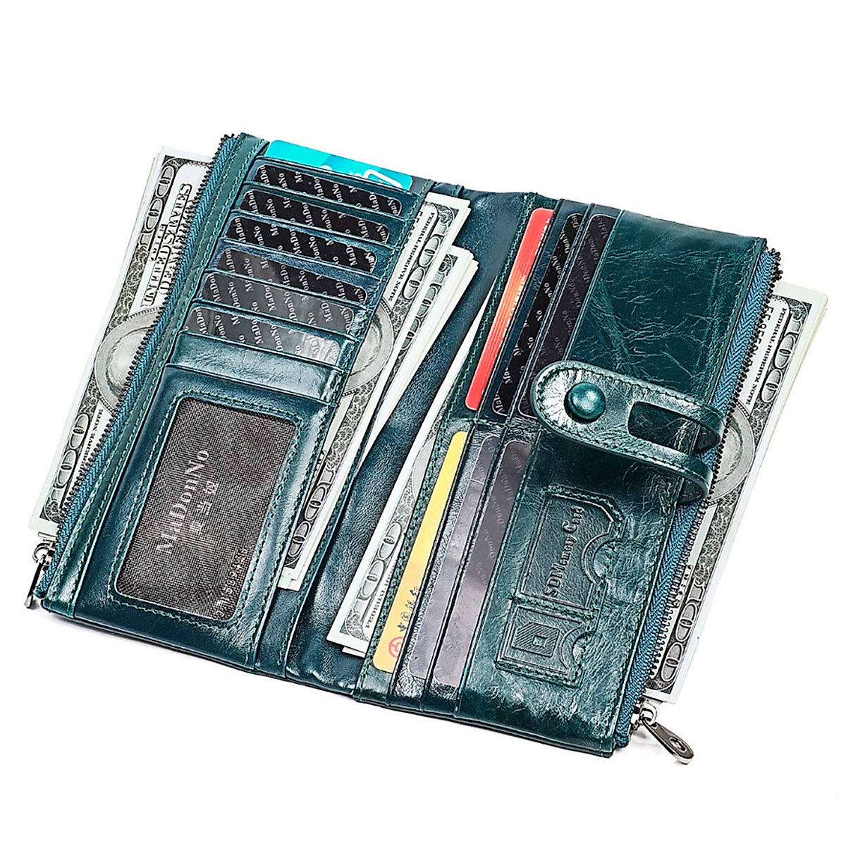 Womens Wallet Genuine Leather RFID Blocking Purse Credit Card Clutch (blue)