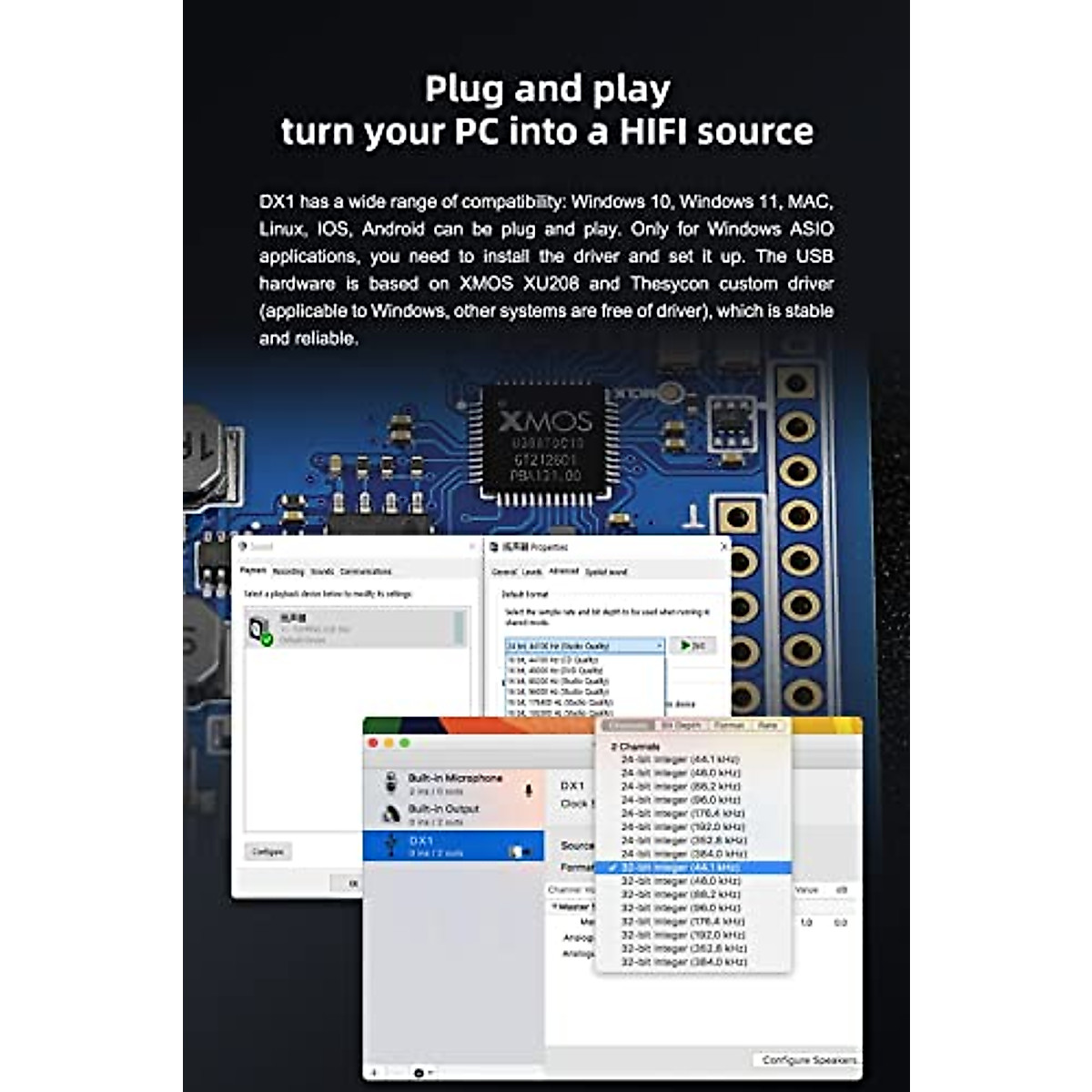 Topping DX1 Decoder AK4493S XU208 DAC&Headphone Amplifier Support up to DSD256 PCM384 Mini DAC(Black)