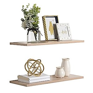 Delta Cycle & Home Wall Mounted Modern Floating Shelves, 2-Pack, Aveiro Oak - 24" Depth, 8" Length, 5" Thick, Holds Up to 33lbs - Durable Shelf with Invisible Bracket for Easy Installation