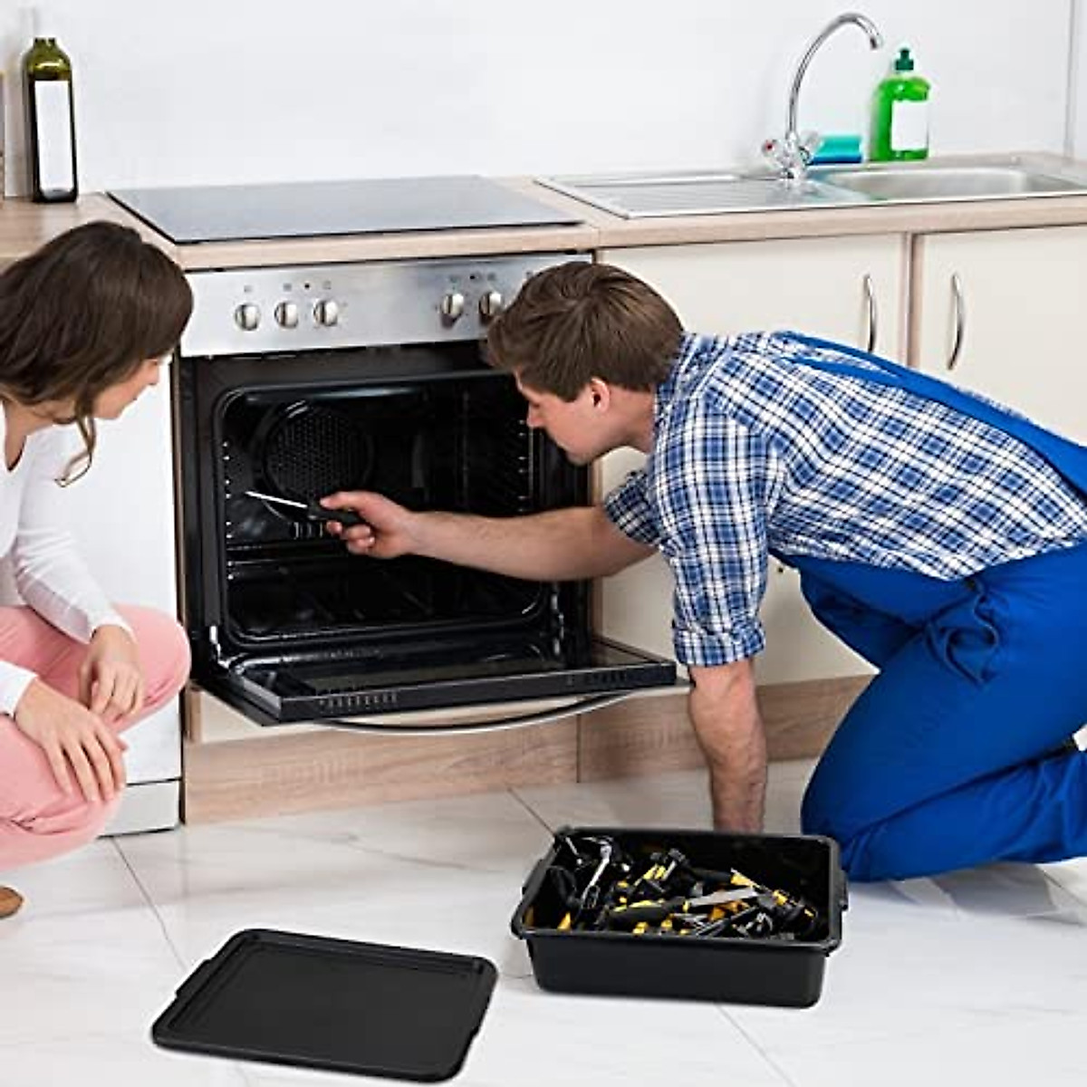 Hommp 3-Pack Commercial Bus Box, 13 L Black Plastic Bus Tub with Lid