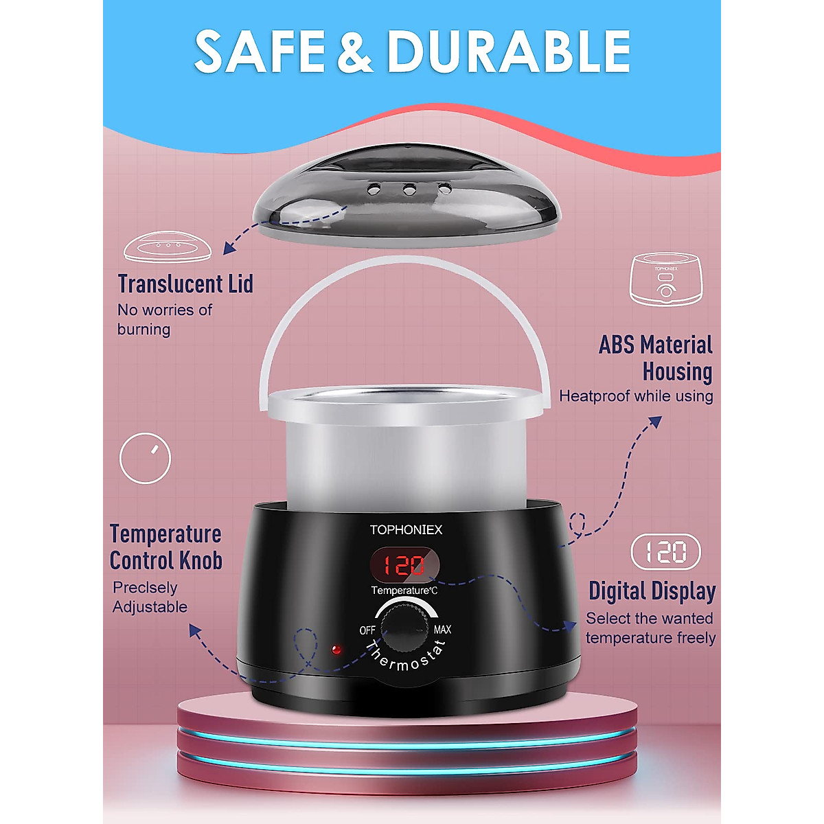 TOPHONIEX Waxing Kit, Wax Warmer for Hair Removal Wax Kit With Hard Wax Beans Wax Machine for All Hair Types, Eyebrows, Face, Legs, Nose, Bikini