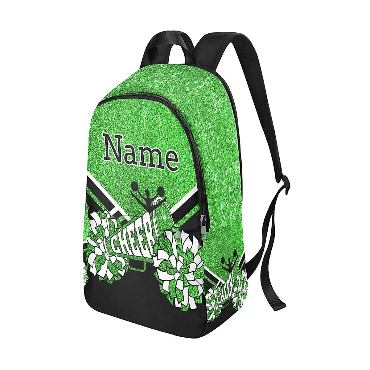 CUXWEOT Personalized Cheerleader Cheer Green Art Backpack with Name Custom Travel Daypack Bag for Man Woman Gifts