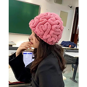 AlmondJoy Brain Beanie Hat Gothic Punk Knit Cute Beanie Alt Y2K Accessories Punk Knitted Headwear Christmas Halloween (Pink)