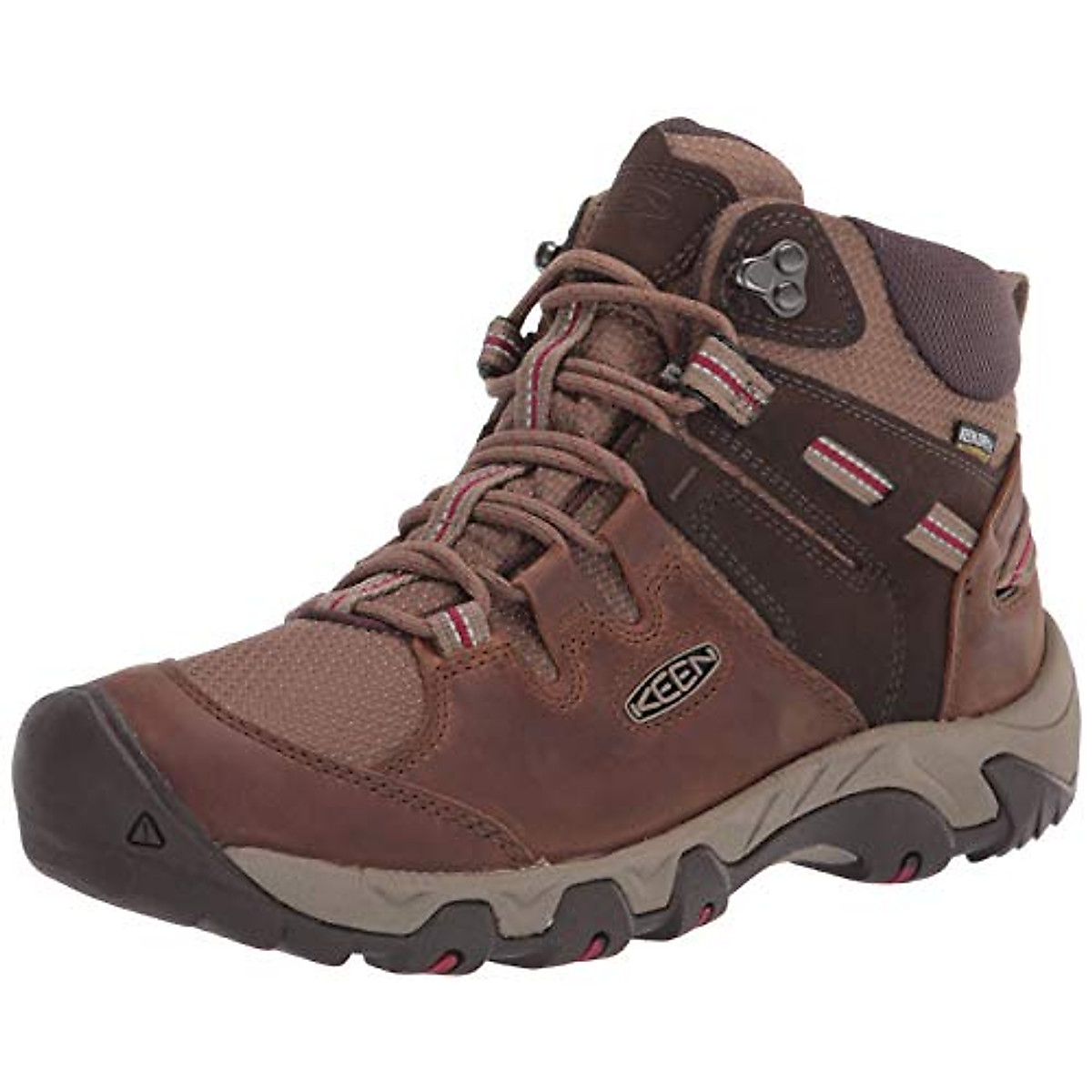 KEEN Women's Steens Mid Height Leather Waterproof Hiking Boots, Toasted Coconut/Tibetan Red, 10