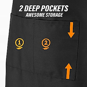 House 2 Home Reality 2-Pack Apron -Black 100% Cotton Apron | Aprons for Women with Pockets | Aprons for Men | Server Aprons |Waitress Apron | Chef Apron | Kitchen Apron | Aprons with Pockets