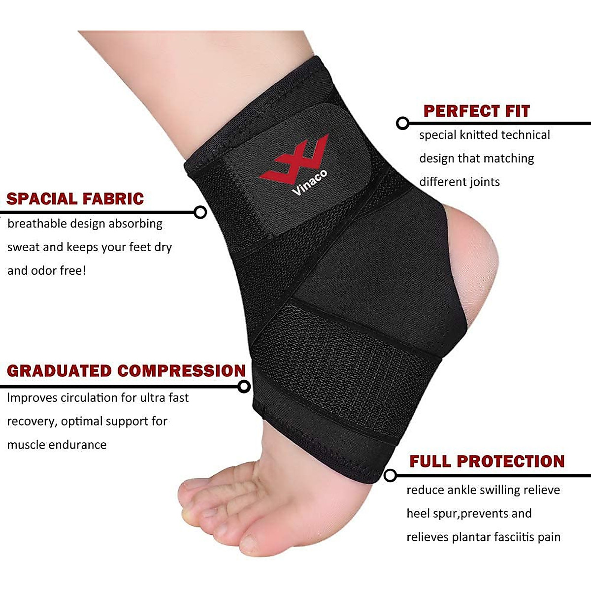 Vinaco 2 Pack Breathable & Strong Ankle Brace for Sprained Ankle, Stabilize Ligaments, Prevent Re-Injury for men & women with Adjustable Wrap, ankle support for men