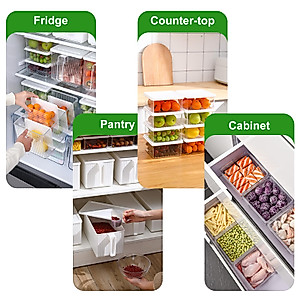 Bokelai 5 Pack Fridge Organizers Clear Food Storage Containers with Lids & Handle Cereal Containers Stackable Refrigerator Organizer Bins Reusable Idea for Pantry Kitchen Cabinet