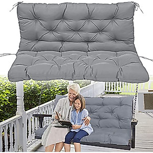 Bench Cushions Swing Cushions Replacement Seat Pad, 3 Seater Waterproof Overstuffed Bench Cushion,Outdoor Loveseat Cushions with Ties for Porch Garden Furniture Patio Lounger(Light grey 40x60 inch)